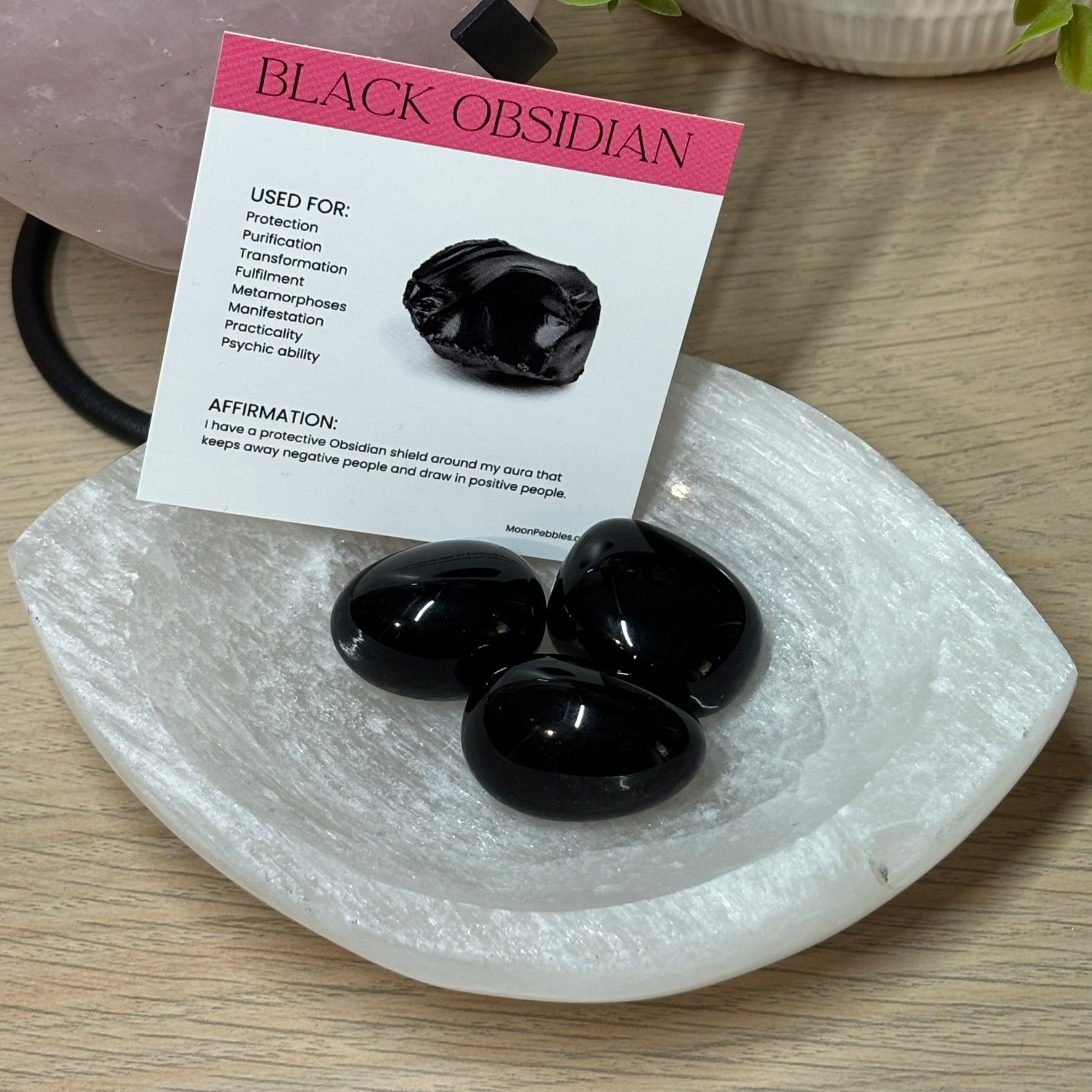 Black Obsidian Crystal Tumbles (3 Pack + Info Card) – Moon Pebbles